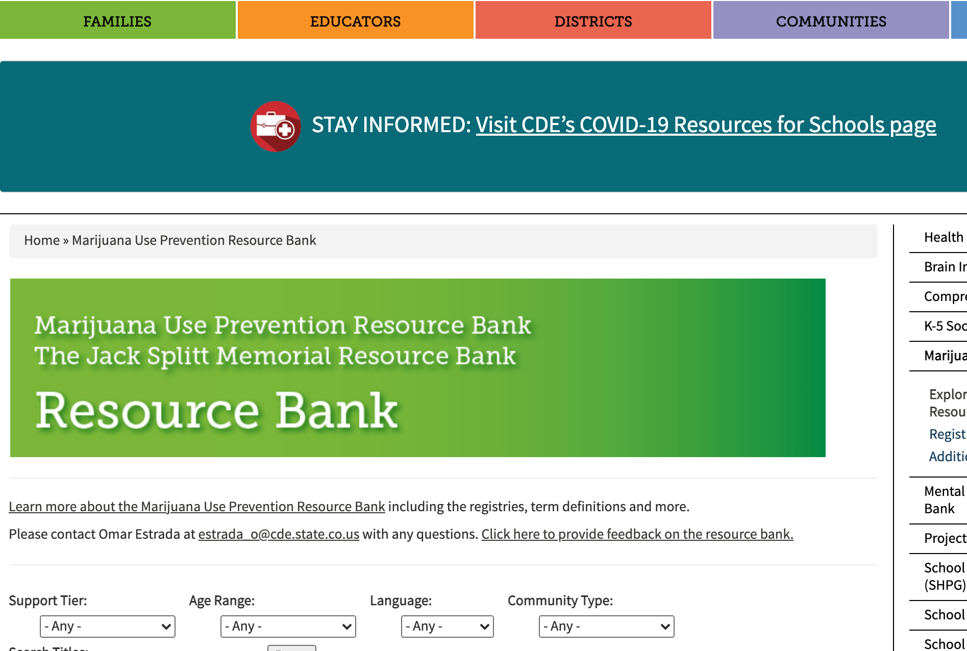 Marijuana Use Prevention Resource Bank - One Chance to Grow Up